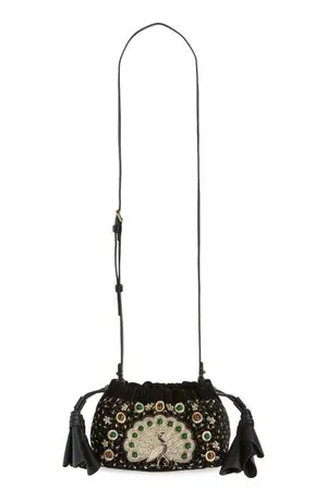 Zimmermann Small Cloud 91 Embroidered Peacock Clutch - Black Tones