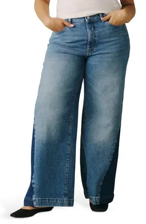 Warp + Weft Nce High Waist Wide Leg Jeans - Split Rinse