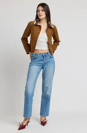 EN SAISON Yumi Faux Suede Jacket With Faux Fur Collar