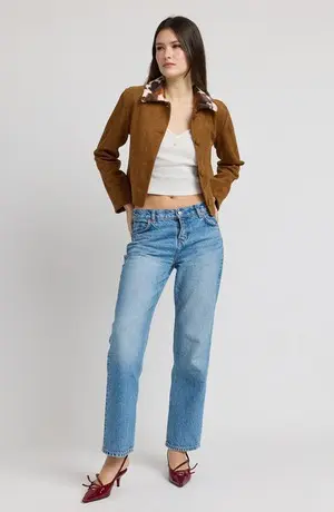 EN SAISON Yumi Faux Suede Jacket With Faux Fur Collar