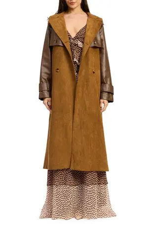 EN SAISON Yumi Faux Leather Trim Trench Coat