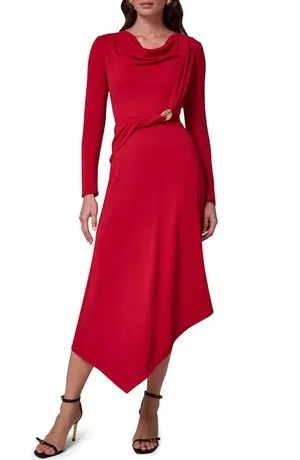 Donna Karan New York Long Sleeve Asymmetric Dress - Red