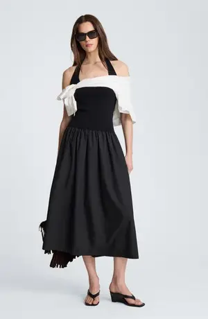 KENNETH COLE COLLECTION Mixed Media Halter Midi Dress