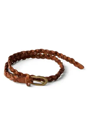 Free People Sol Slim Studded Leather Belt - Cognac