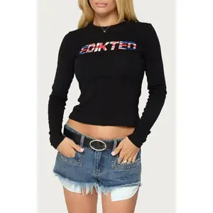 EDIKTED London Graphic Long Sleeve T-shirt - Black