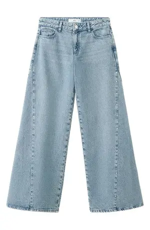 Mango Studded Low Rise Wide Leg Jeans - Medium Blue