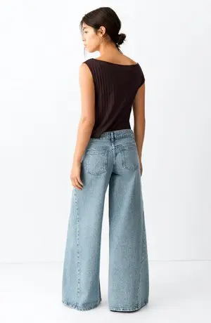 Mango Studded Low Rise Wide Leg Jeans
