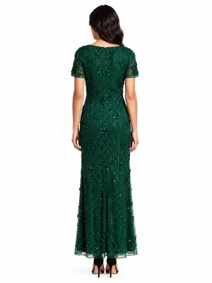 LARA NEW YORK 3d Floral Embellished Gown With Cape Sleeves