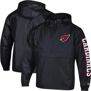 Champion Arizona Cardinals Packable Hooded Windbreaker Half-zip Jacket - Black