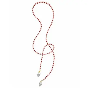 FARRA Freshwater Pearl & Red Bamboo Coral Convertible Lariat Necklace - Pink