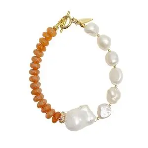 FARRA Aventurine With Freshwater Baroque Pearl Bracelet - Orange