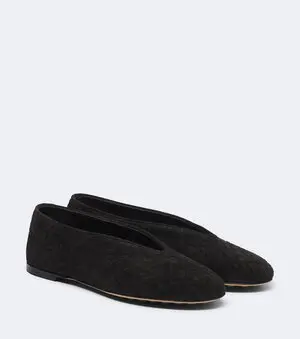 Bottega Veneta Intrecciato Suede Ballet Flats - Black