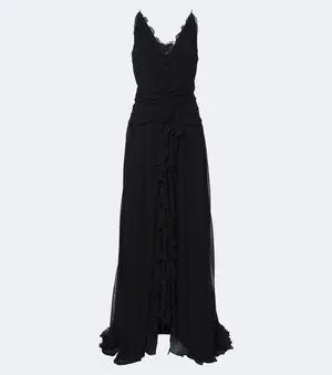 Blumarine Floral-appliqué Ruffled Georgette Gown - Black