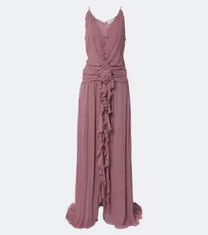 Blumarine Floral-appliqué Ruffled Georgette Gown - Pink