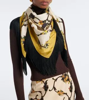 La DoubleJ Buttercup Reversible Fringed Silk Scarf