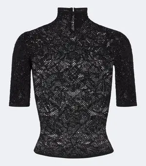 Gucci Embellished Silk-blend Lace Crop Top - Black