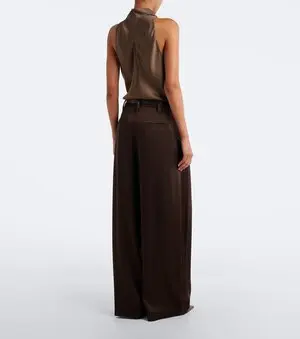 Brunello Cucinelli Monili Pleated Silk Wide-leg Pants