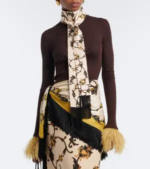 La DoubleJ Printed Fringed Silk Twill Scarf