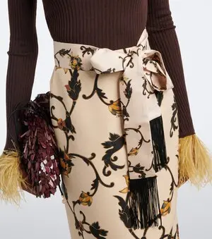 La DoubleJ Printed Fringed Silk Twill Scarf