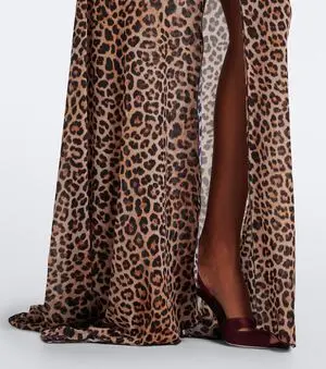 Blumarine Floral-appliqué Leopard-print Jersey Maxi Dress