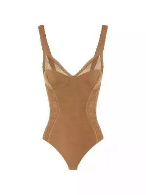 Elisabetta Franchi Bodysuit In Knit And Lace Fabric - Neutrals
