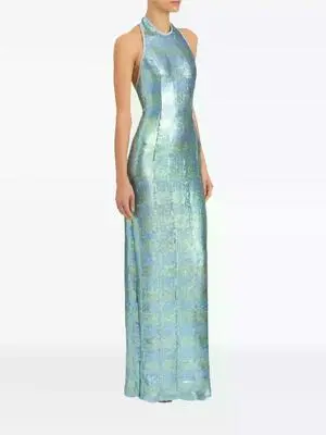 MARKARIAN Nerine Gingham Sequin Maxi Gown