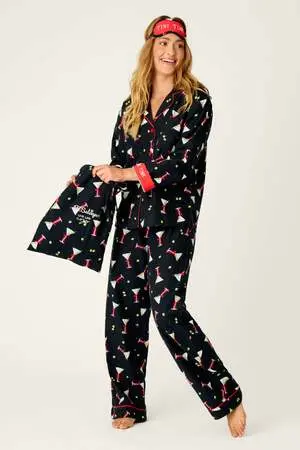 PJ Salvage Christmas Cocktails Martini Print 4-piece Pajama Set