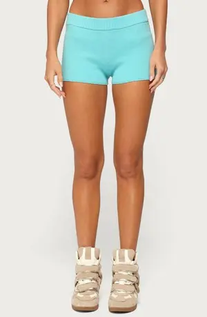 EDIKTED Lorie Rib Shorts - Turquoise
