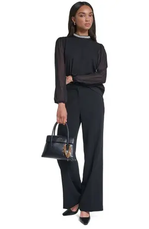 Karl Lagerfeld Paris Pearl Neck Knit Top