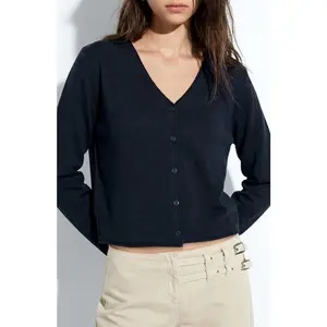 Mango Ribbed V-neck Cardigan - Navy