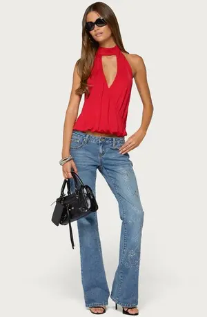 EDIKTED Lizah High Neck Cutout Wrap Top