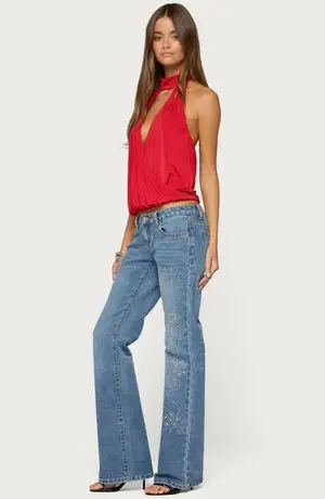 EDIKTED Lizah High Neck Cutout Wrap Top
