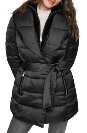 Andrew Marc Zamora Shawl Collar Belted Puffer Coat