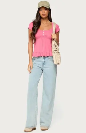 EDIKTED Liliannah Ruffle Babydoll Top