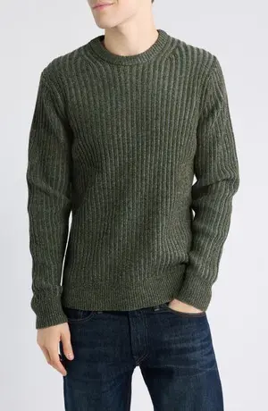 SCHOTT Two-tone Crewneck Sweater - Moss
