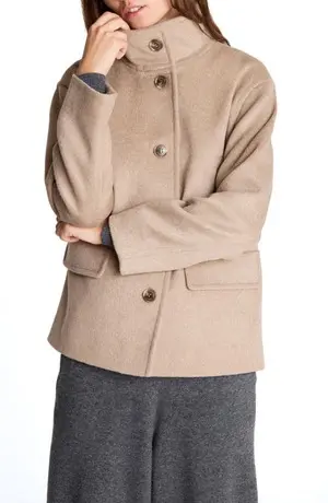 KENNETH COLE Brushed Wool Blend Short Coat - Nutmeg
