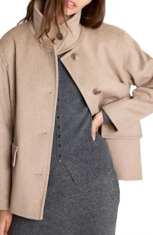 KENNETH COLE Brushed Wool Blend Short Coat