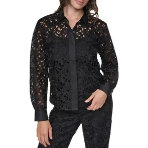 Dkny Floral Lace Button Down Shirt - Black