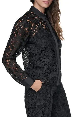 Dkny Floral Lace Button Down Shirt