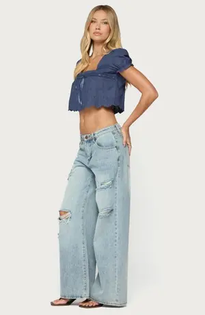 EDIKTED Joeli Cotton Eyelet Crop Top