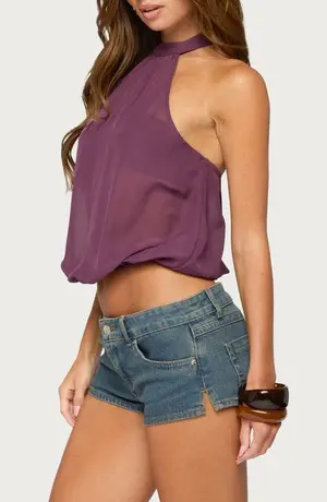 EDIKTED Sheer Bubble Halter Top With Built-in Bra