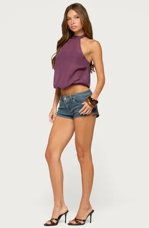 EDIKTED Sheer Bubble Halter Top With Built-in Bra