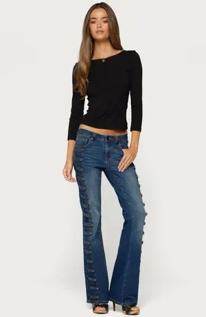 EDIKTED Bailie Lace Back Three-quarter Sleeve Top