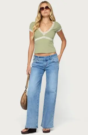 EDIKTED Juli Lacey Ribbed V-neck Top