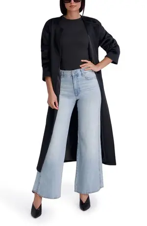 KENNETH COLE Jewel Neck Wool Blend Wrap Coat - Black