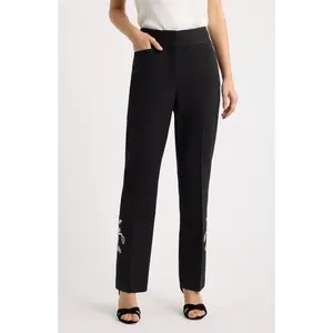 TAHARI ASL Embellished Mid Rise Straight Leg Pants