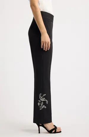 TAHARI ASL Embellished Mid Rise Straight Leg Pants