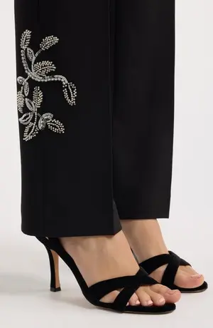 TAHARI ASL Embellished Mid Rise Straight Leg Pants