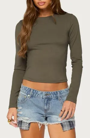 EDIKTED Tay Long Sleeve Top - Olive