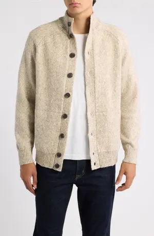 SCHOTT Mock Neck Button Front Cardigan - Limestone